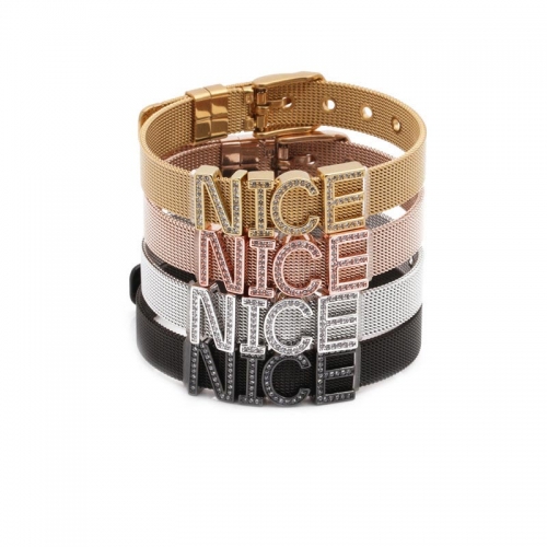 Stainless Steel Watch 26 English Alphabet Bracelet With Zircon ...