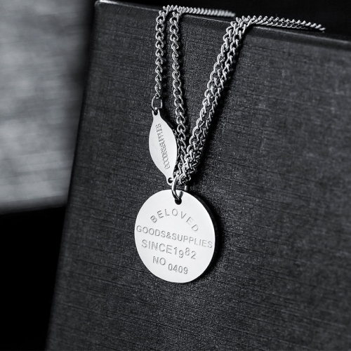 Titanium Steel Letters Round Plate Necklace Collarbone Chain Light ...