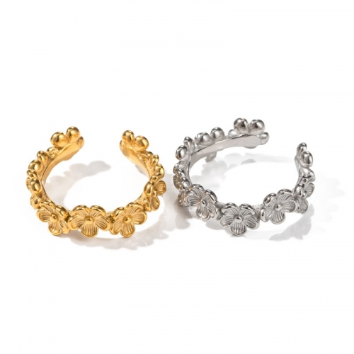 Wholesale 18K Gold Stainless Steel Flower C Shape Ring